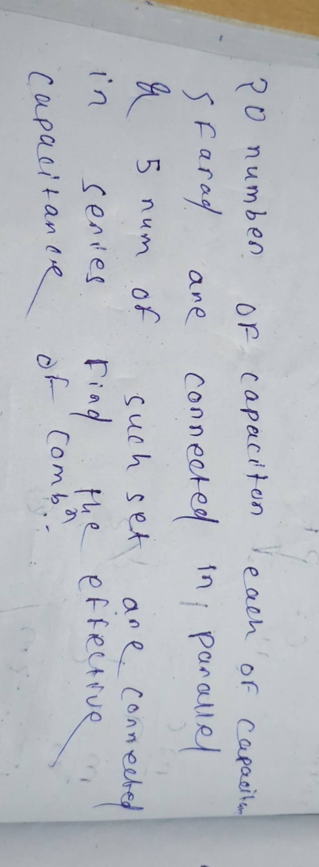 po number of capacitor each of capacity farad ane connected in parallel