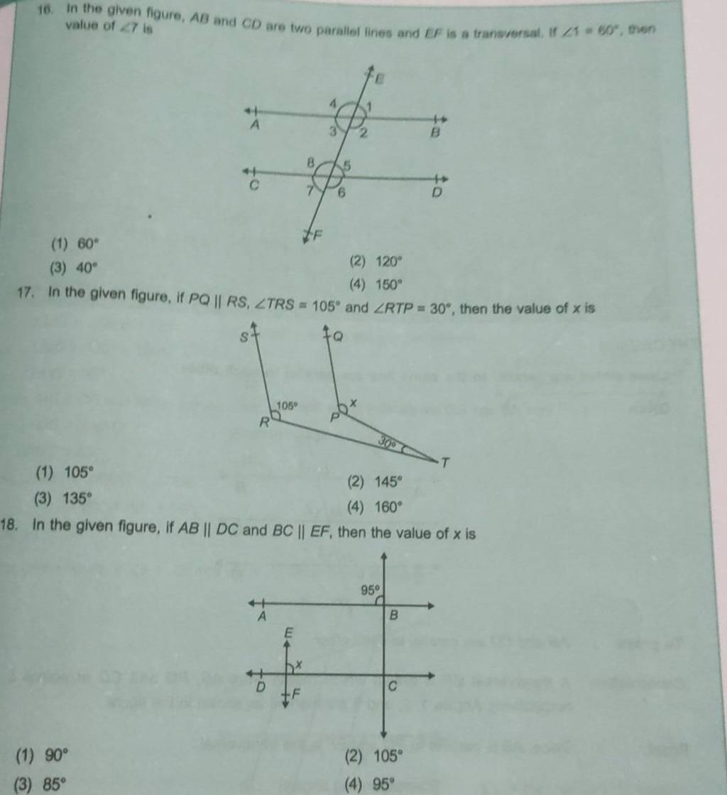 In the given figure, AB and CD are two parallel lines and FF is a transve.. In the given figure, AB and CD are two parallel lines and FF is a transve..