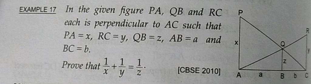 EXAMPLE 17 In the given figure PA,QB and RC each is perpendicular to AC s..