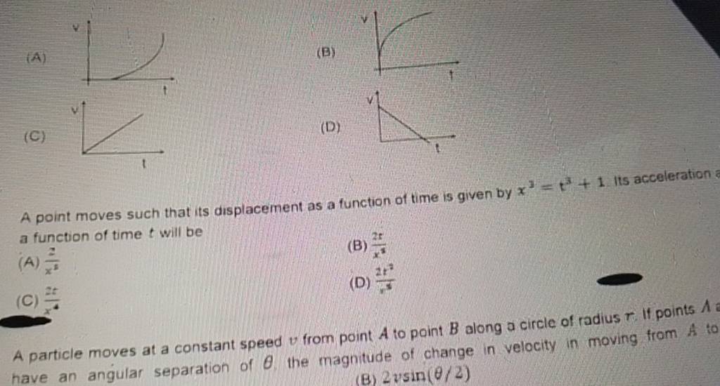 A particle moves at a constant speed v from point A to point B along a ci..