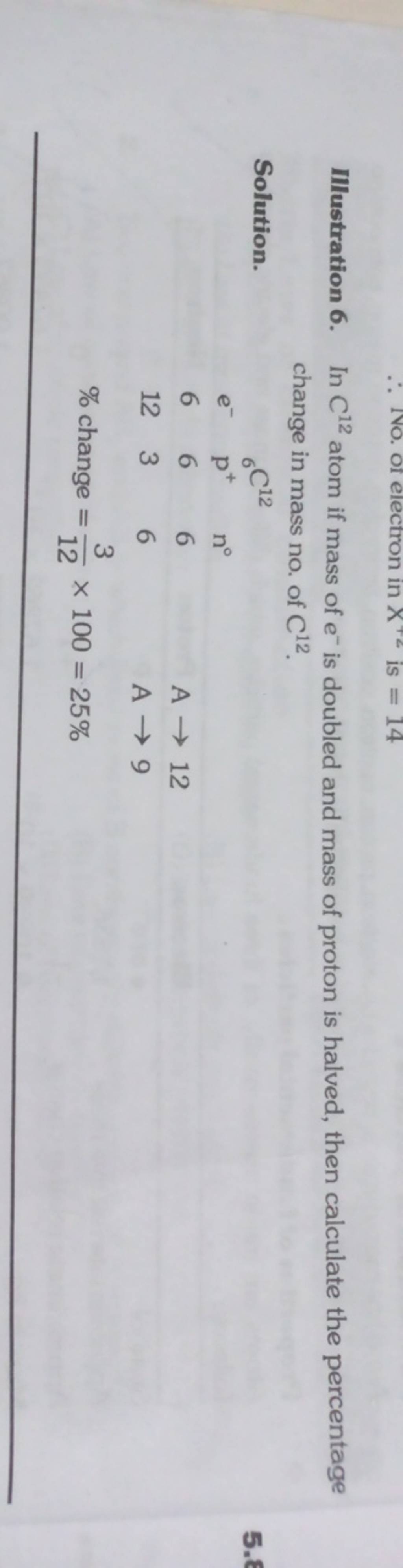 Illustration 6. In C12 atom if mass of e−is doubled and mass of proton is..
