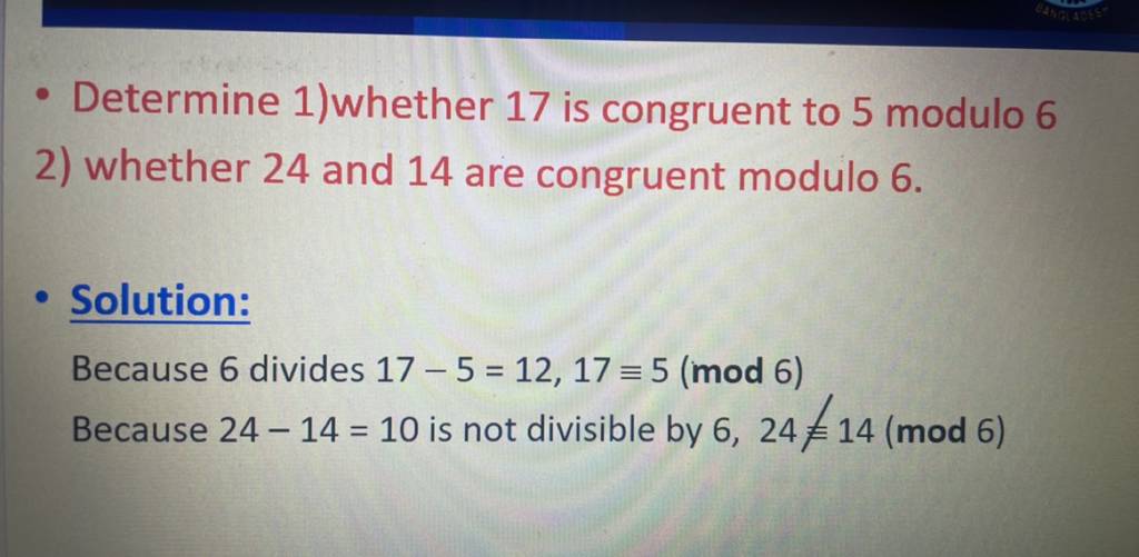 - Determine 1)whether 17 is congruent to 5 modulo 6 | Filo