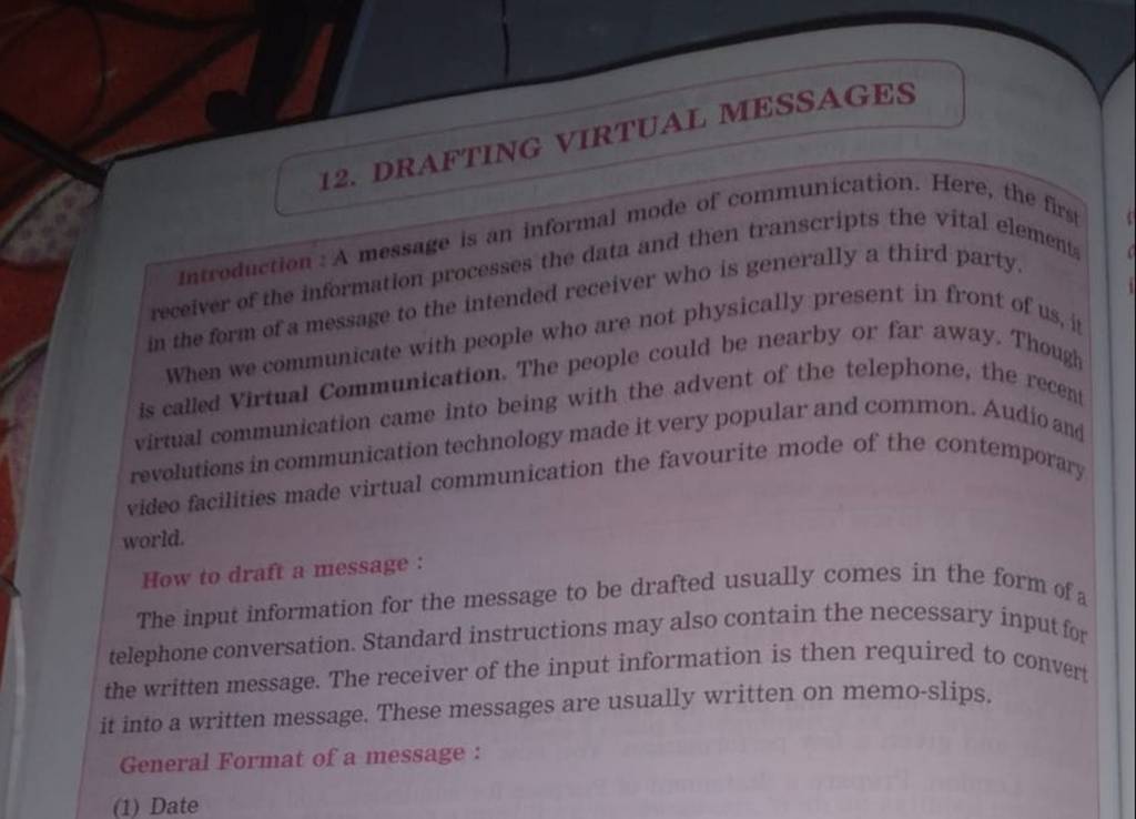 12. DRAFTING VIRTUAL MESSAGES Introduction 2 A message is an informal mod..