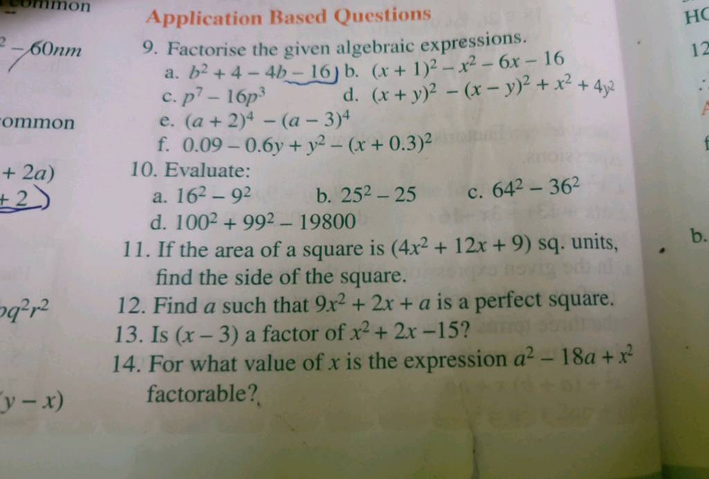 Application Based Questions 9 Factorise The Given Algebraic Expressions Application Based Questions 9 Factorise The Given Algebraic Expressions