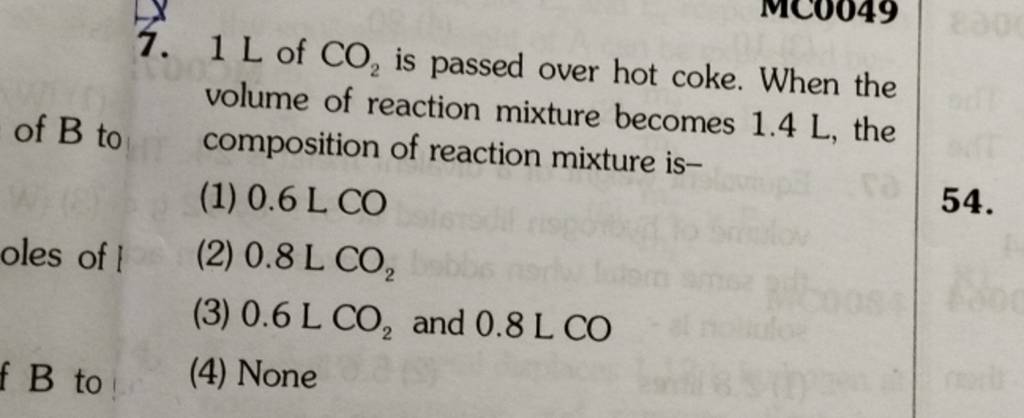 7 1 L Of Co2 Is Passed Over Hot Coke When The Volume Of Reaction Mixtu