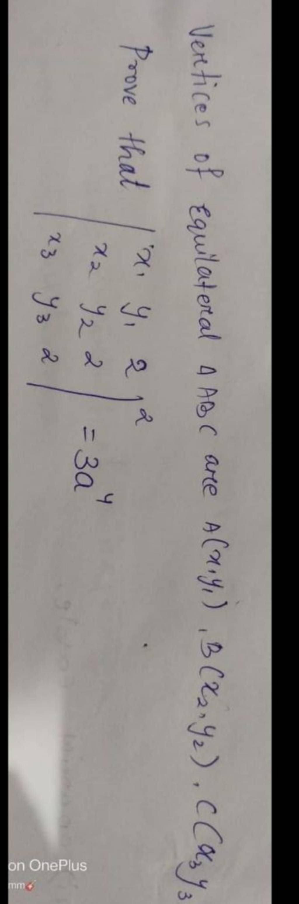 Vertices Of Equilateral Abc Are A X1 Y1 B X2 Y2 C X3 Y3 Prove That
