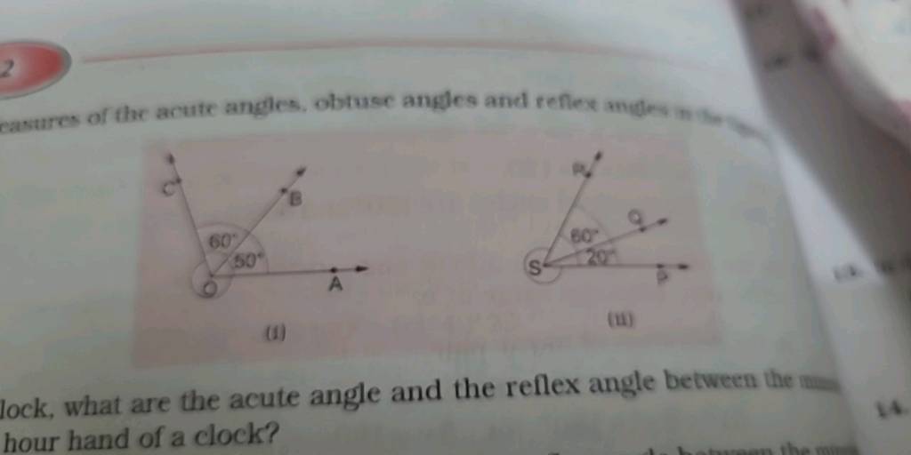(1) (เ) lock, what are the acute angle and the reflex angle between the n..