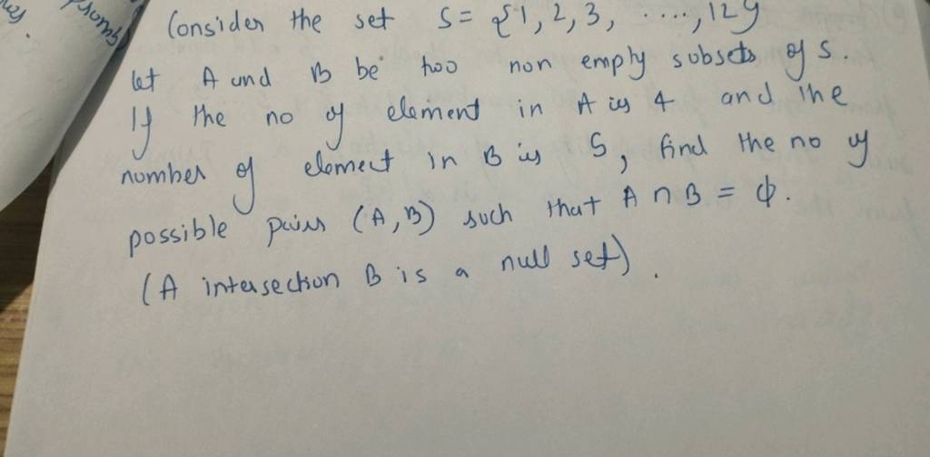 3/3) Consider the set s={1,2,3,⋯,12} let A and B be two non empty subsets.. 3/3) Consider the set s={1,2,3,⋯,12} let A and B be two non empty subsets..