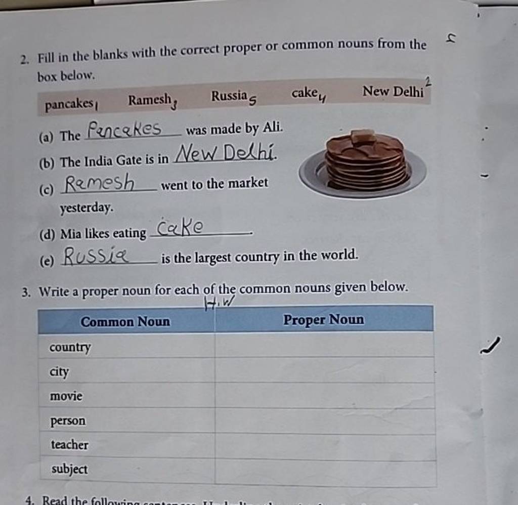 Fill in the blanks with the correct proper or common nouns from the box b..