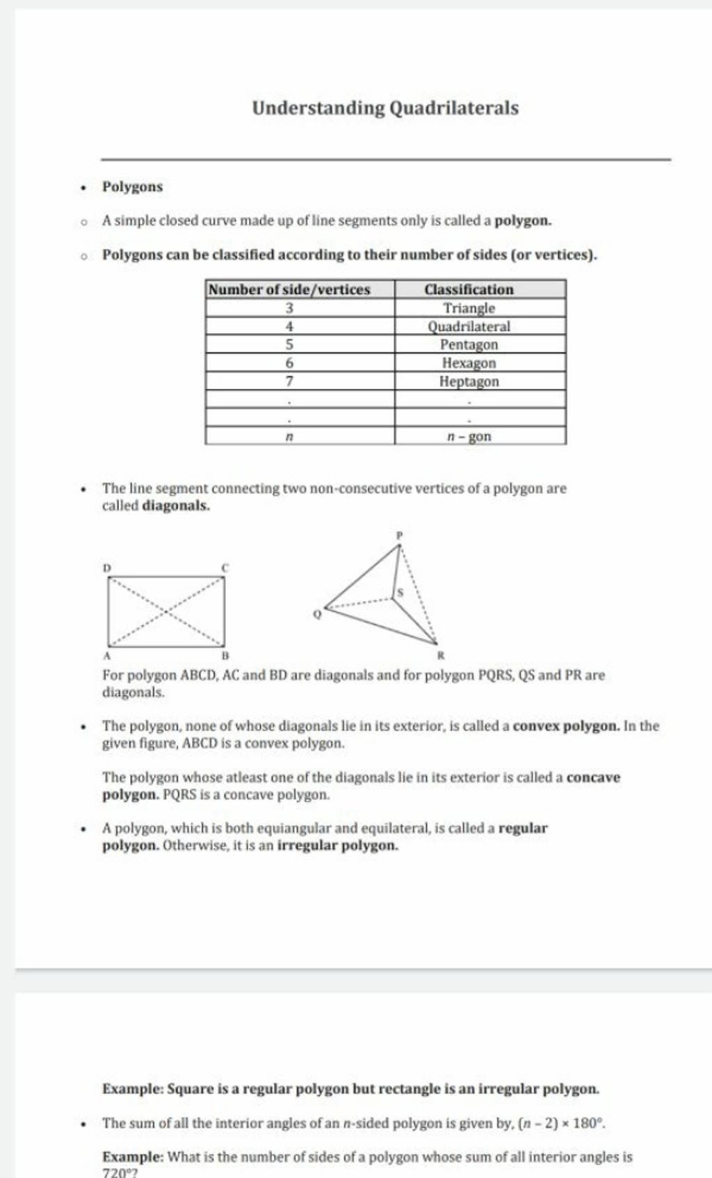 Understanding Quadrilaterals - Polygons - A simple closed curve made up o..