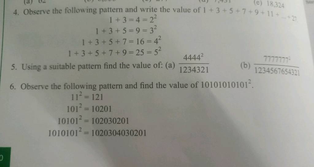4. Observe the following pattern and write the value of 1+3+5+7+9+11+…+27..