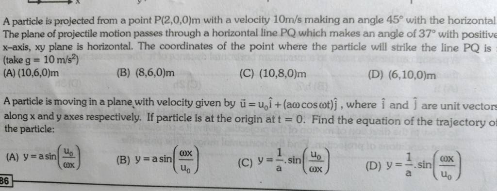 A Particle Is Moving In A Plane With Velocity Given By U U0 I Aωcosωt J