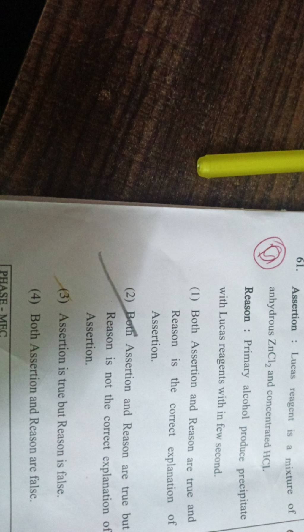 Assertion : Lucas reagent is a mixture of anhydrous ZnCl2 and concentrat..