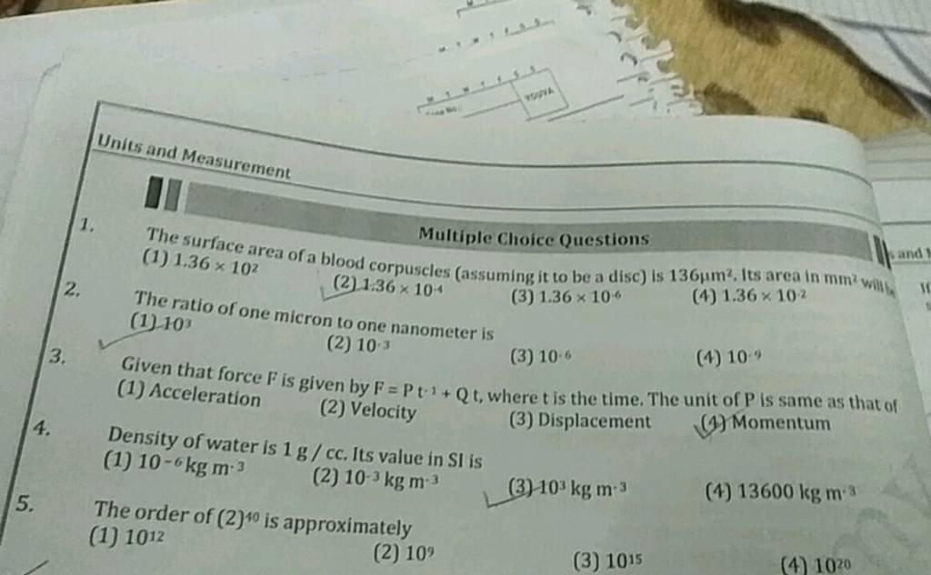 Units and Measurement III 1. The surface Multiple Choice Questions | Filo