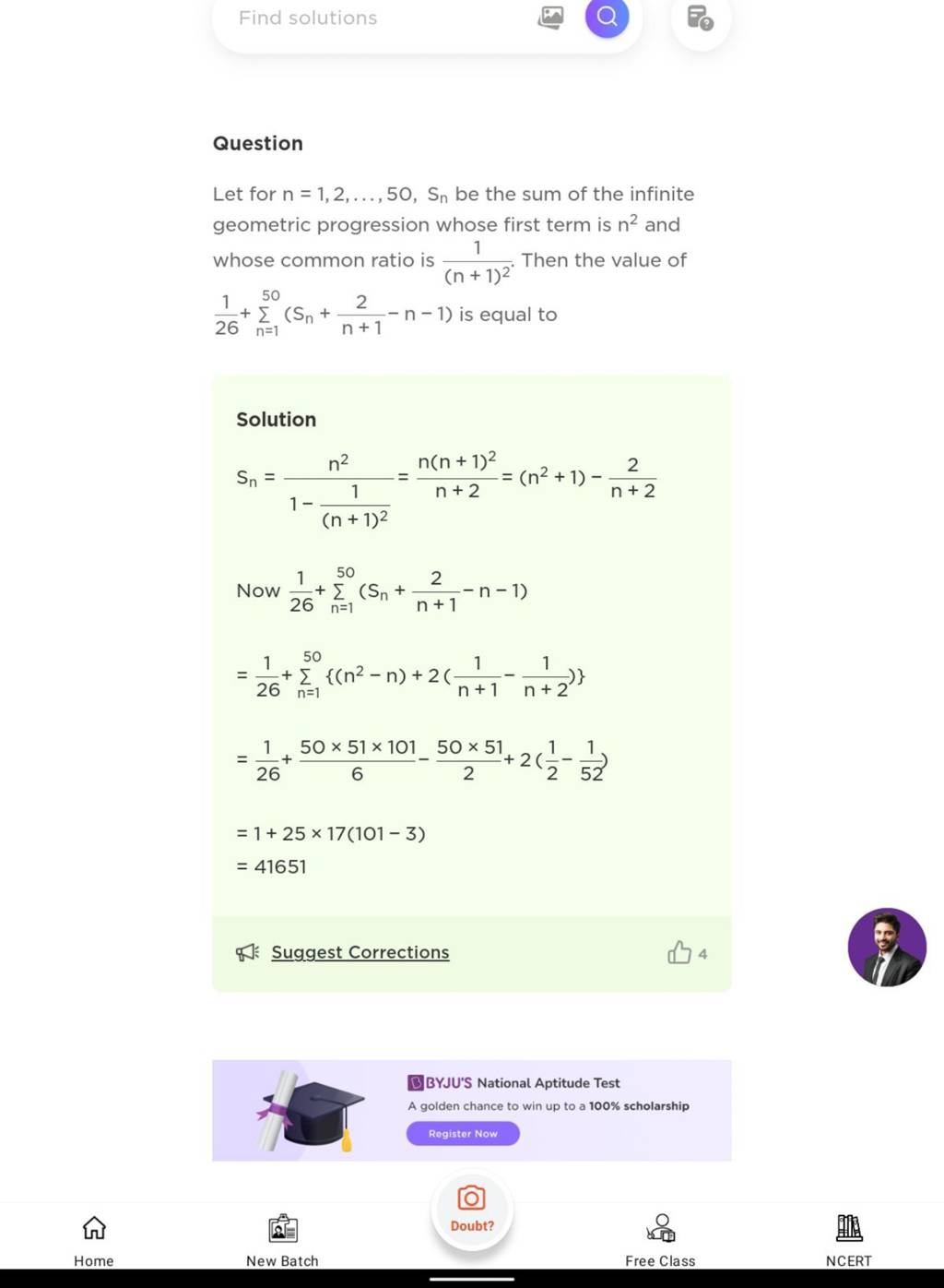 Find solutions Question Let for n=1,2,…,50,Sn be the sum of the infinite..