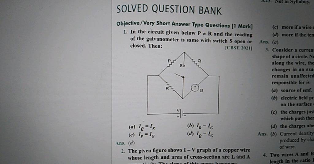(d) 2. The given figure shows I−V graph of a copper wire whose length and..