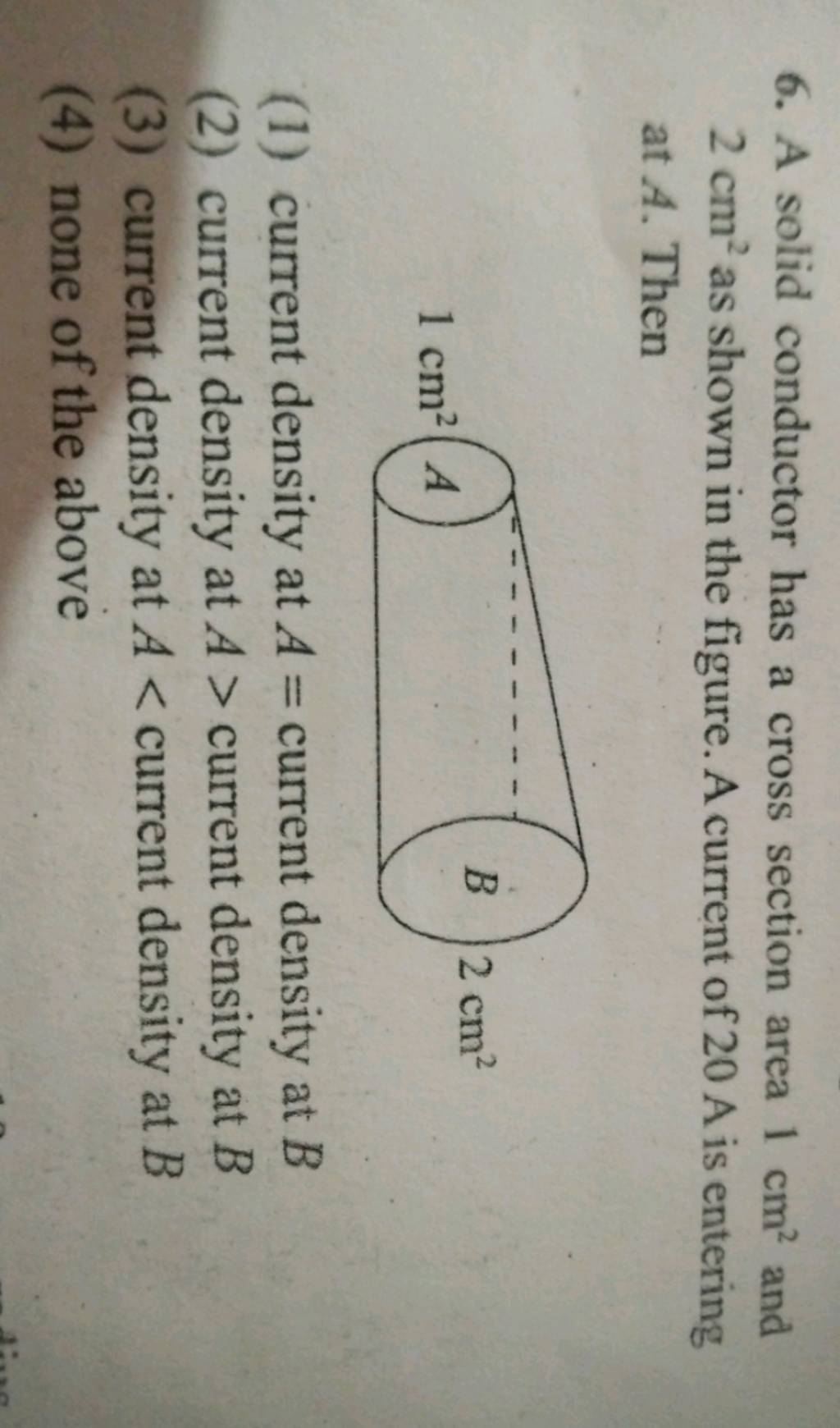 A Solid Conductor Has A Cross Section Area 1 Cm2 And 2 Cm2 As Shown In Th