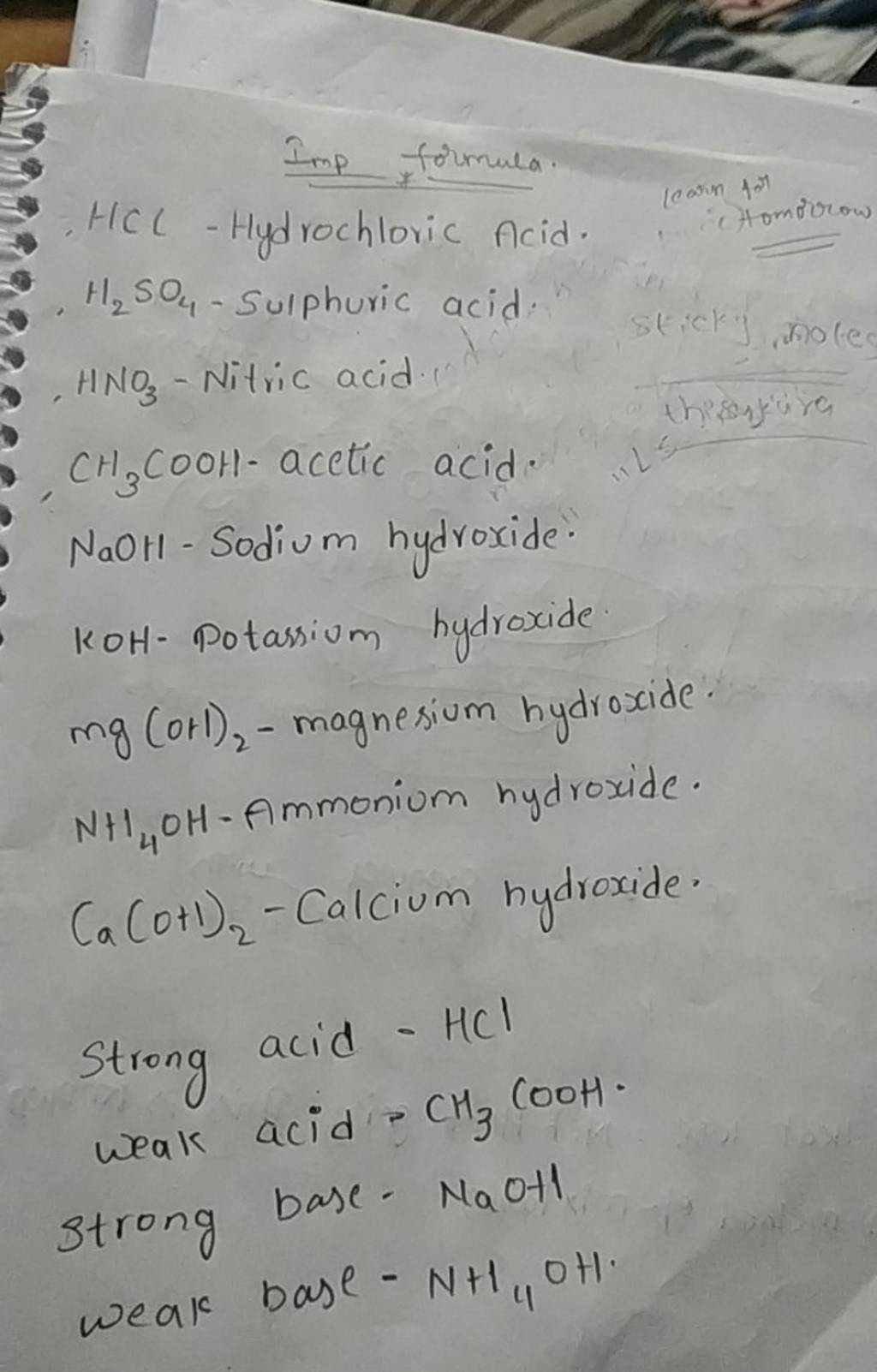 Imp formula. HCL - Hydrochloric Acid. 1cosin1π H2 SO4 - Sulphuric acid.