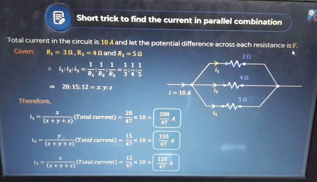 Short trick to find the current in parallel combination Total current in