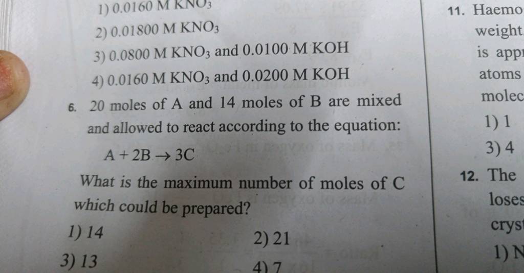 20 moles of A and 14 moles of B are mixed and allowed to react according