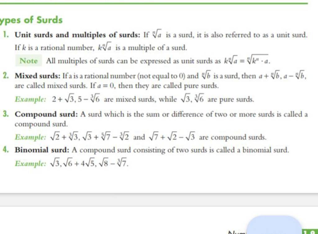 ypes of Surds 1. Unit surds and multiples of surds: If na is a surd, it