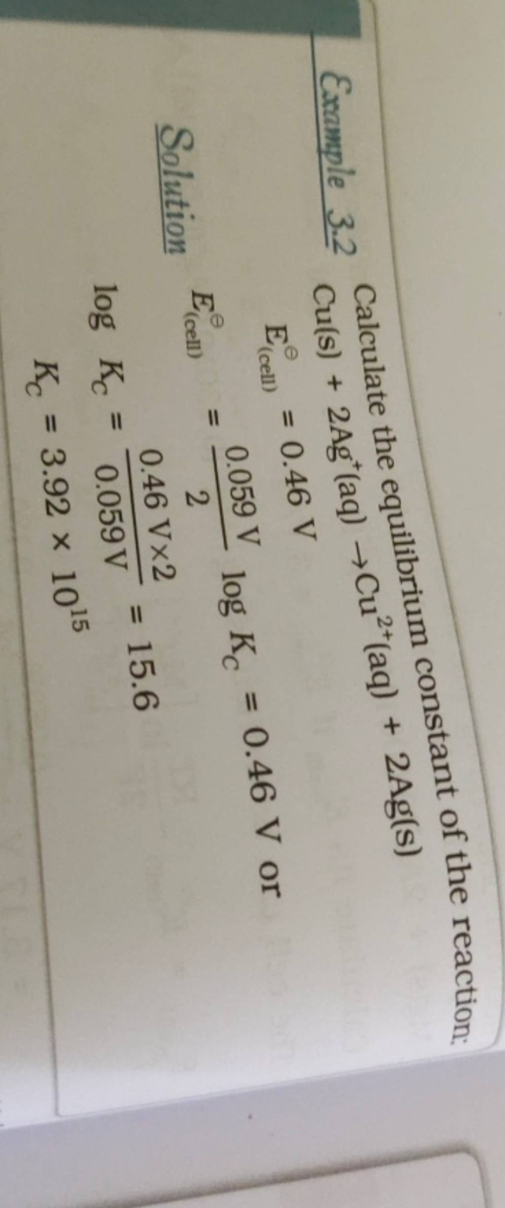 Example 3 2 Calculate The Equilibrium Constant Of The Reaction Cu S 2ag