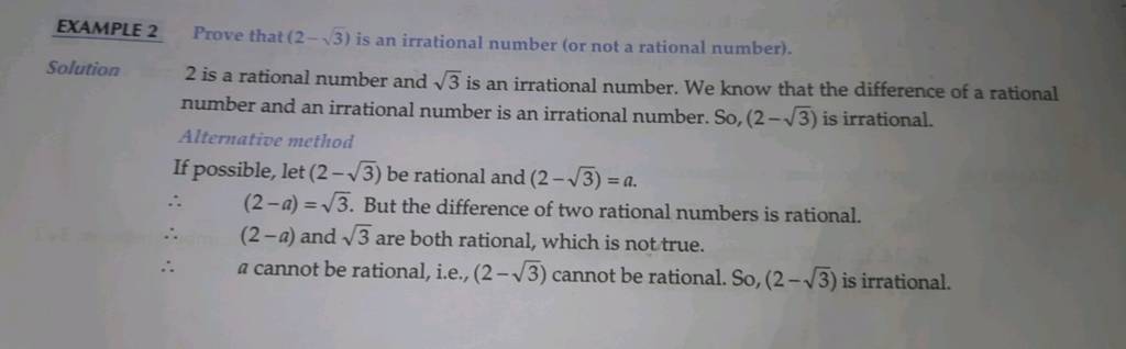 EXAMPLE 2 Prove that (2−3 ) is an irrational number (or not a rational nu..