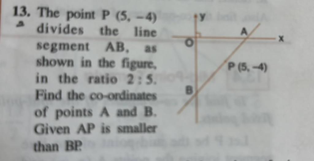 13. The point P(5,−4) divides the line segment AB, as shown in the figure..