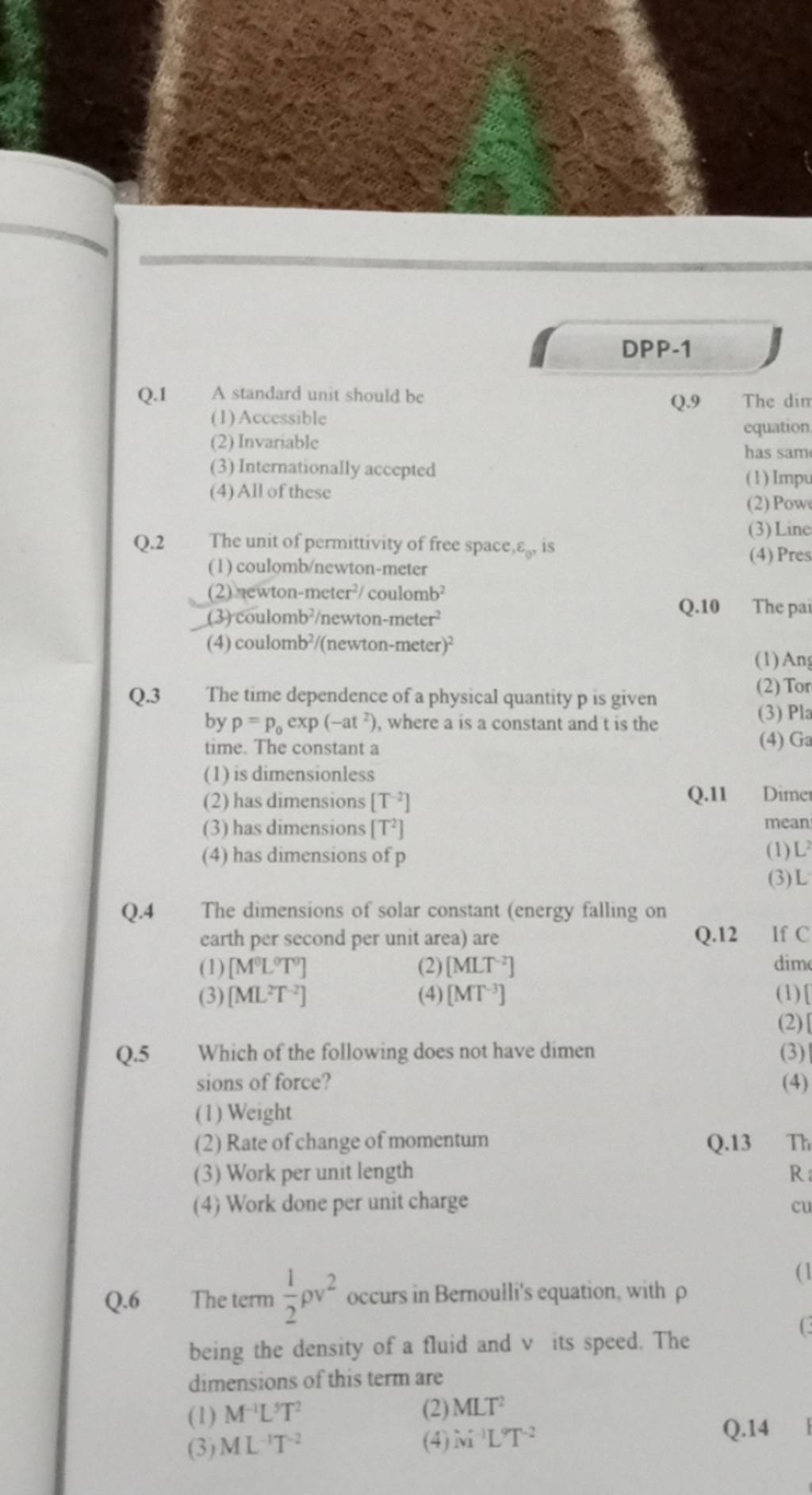 Q 6 The Term 21 ρv2 Occurs In Bernoullis Equation With ρ Being The Densi