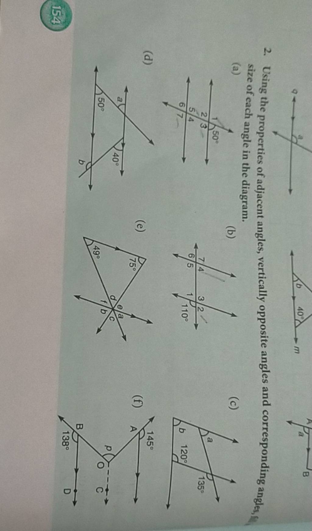 Using the properties of adjacent angles, vertically opposite angles and c..