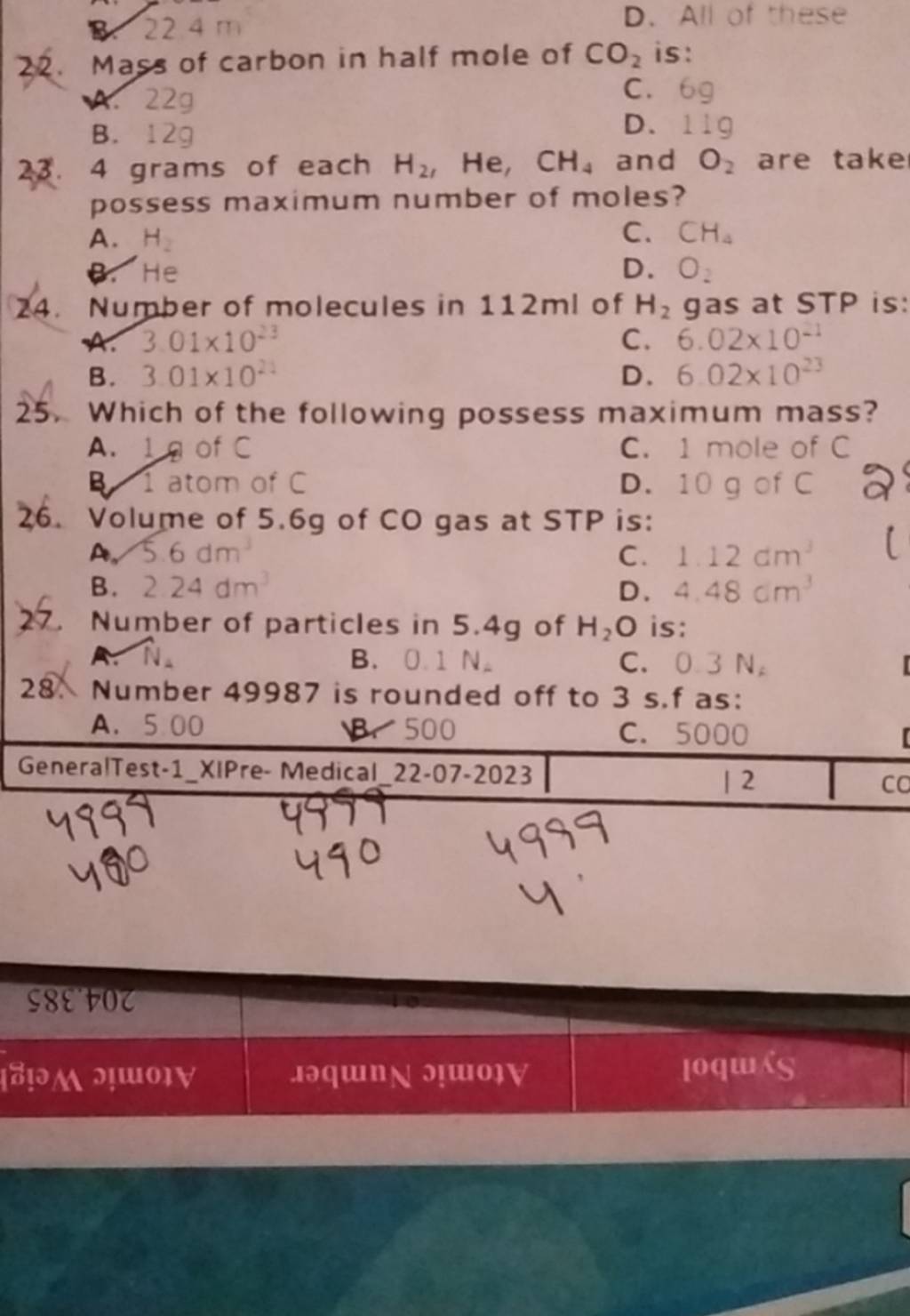 Number of molecules in 112ml of H2 gas at STP is: | Filo