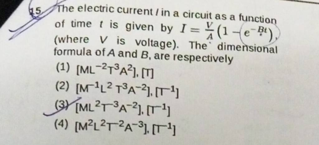 The electric current / in a circuit as a function of time t is given by I..
