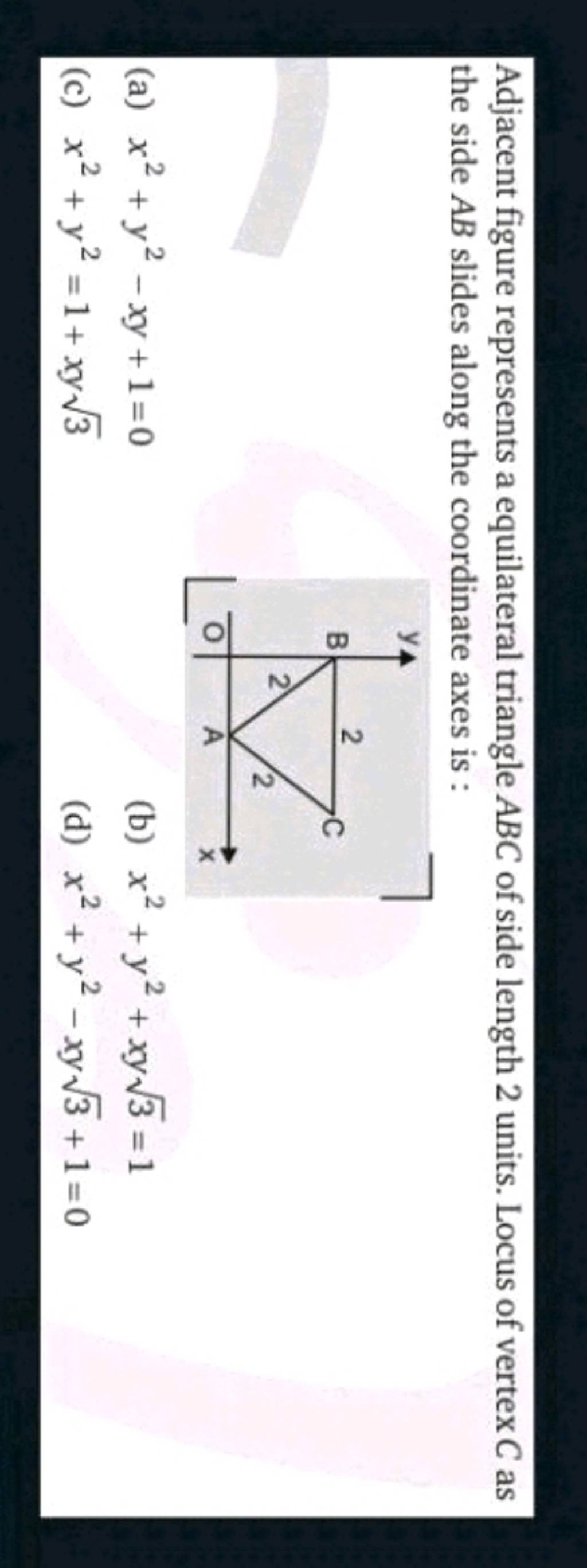 Adjacent figure represents a equilateral triangle ABC of side length 2 un..
