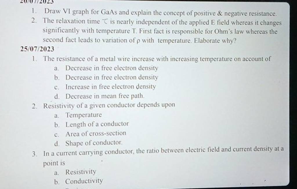 Draw VI graph for GaAs and explain the concept of positive \& negative re..
