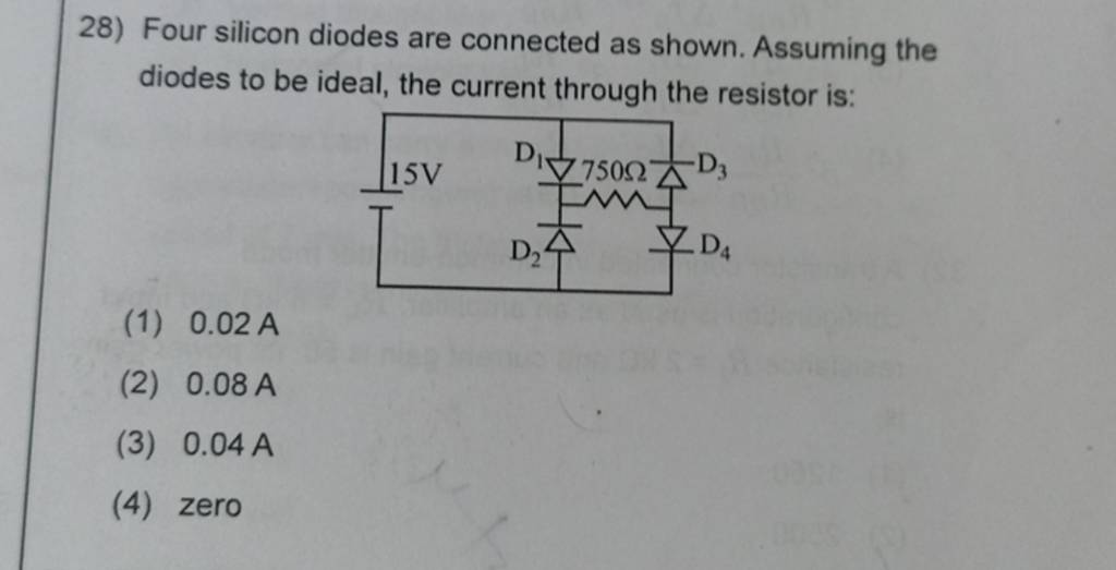 Four silicon diodes are connected as shown. Assuming the diodes to be id..