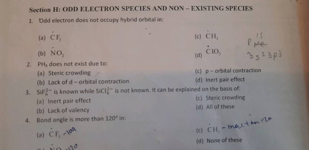 Section H Odd Electron Species And Non Existing Species 1 Odd Electro