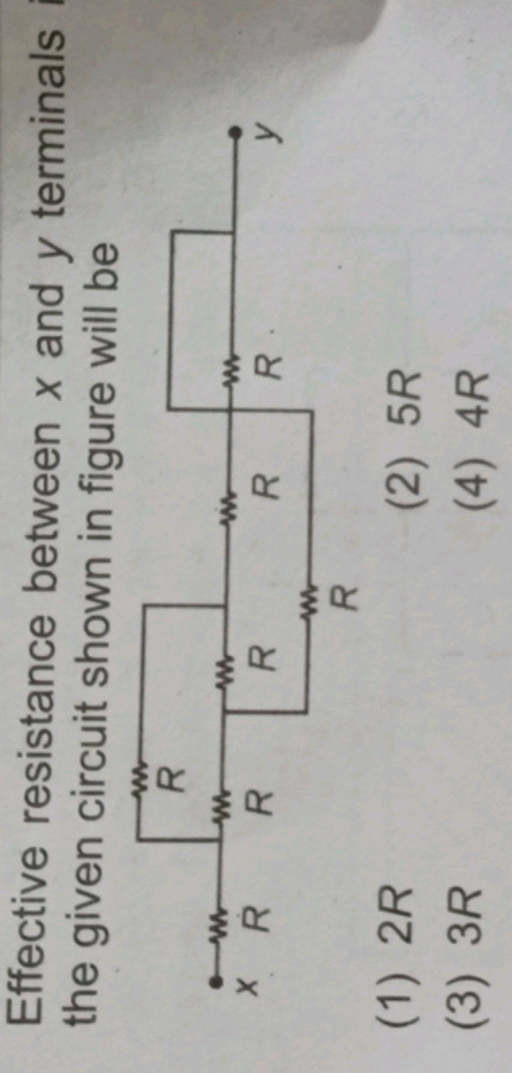 Effective resistance between x and y terminals i the given circuit shown