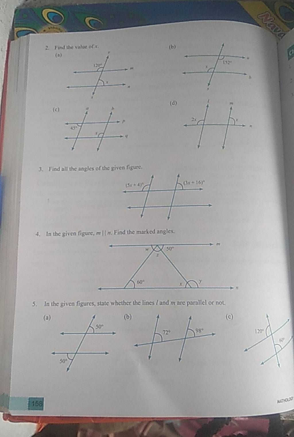 Find all the angles of the given figure. 4. In the given figure, m∣∣n. Fi..