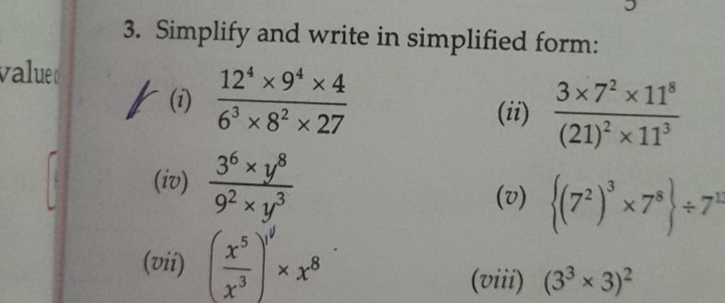 3. Simplify and write in simplified form: (i) 63×82×27124×94×4 (ii) (21)..