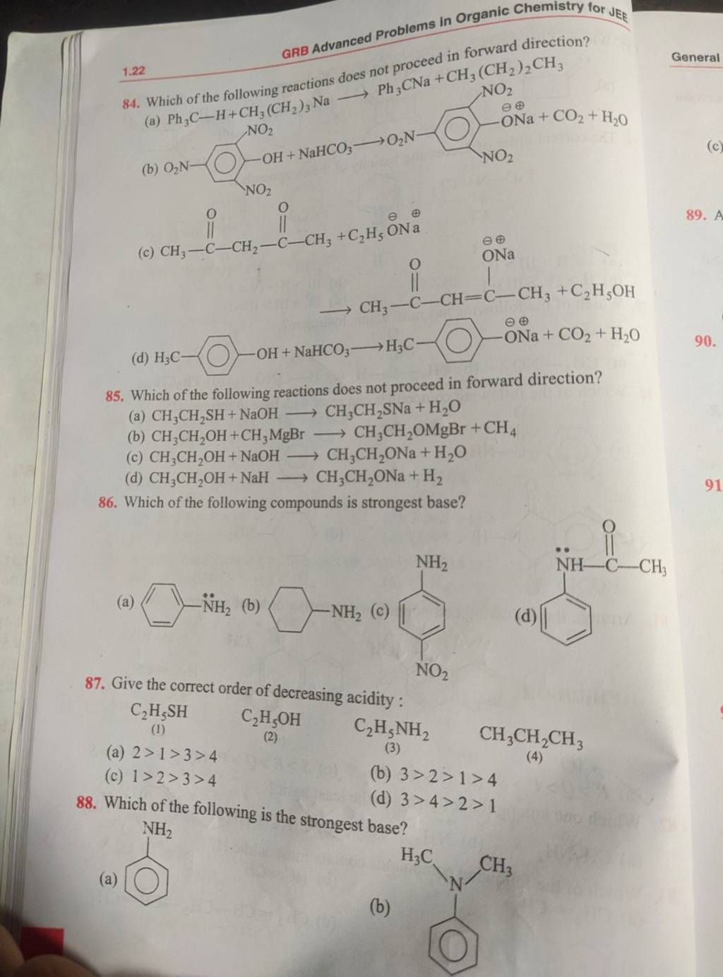 CC(=O)Nc1ccccc1 87. Give the correct order of decreasing acidity : C2 H5 CC(=O)Nc1ccccc1 87. Give the correct order of decreasing acidity : C2 H5