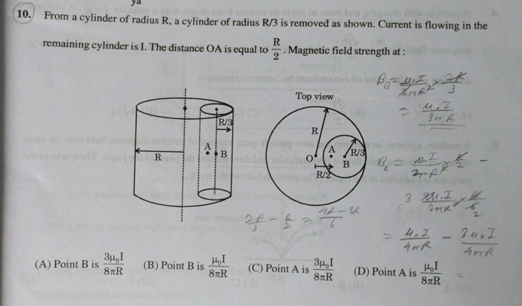 From a cylinder of radius R, a cylinder of radius R/3 is removed as shown..