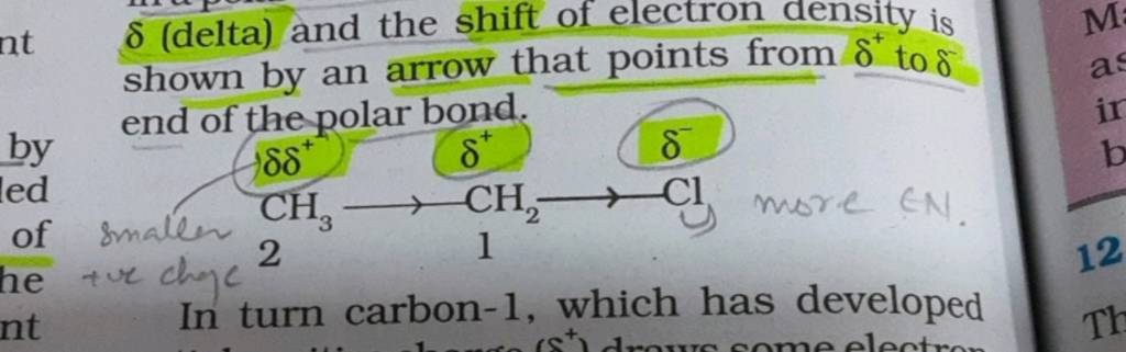 δ (delta) and the shift of electron density is shown by an arrow that poi..