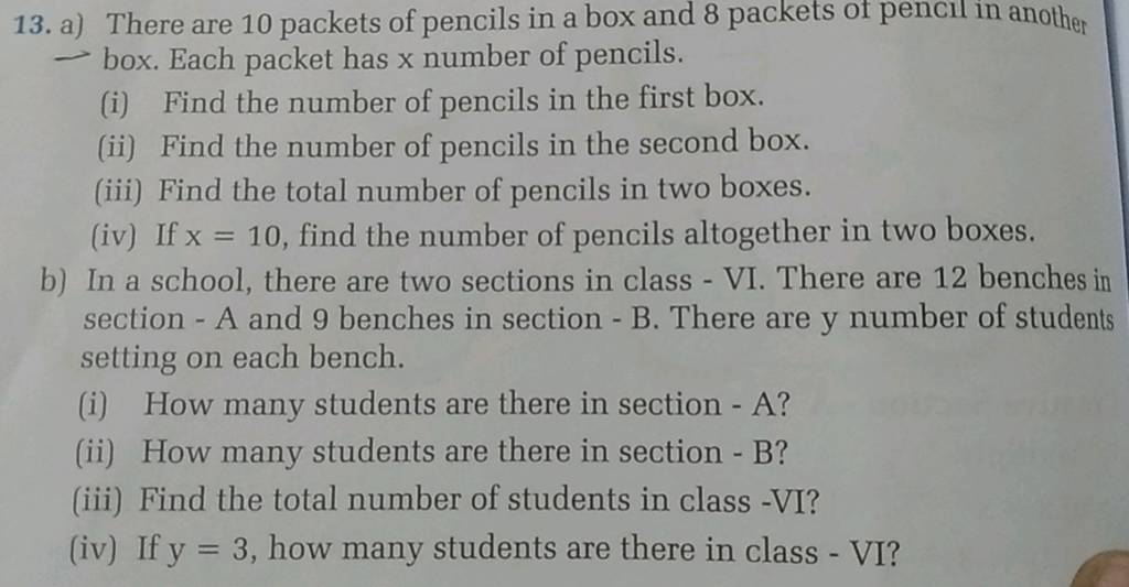 a) There are 10 packets of pencils in a box and 8 packets of pencul in an..