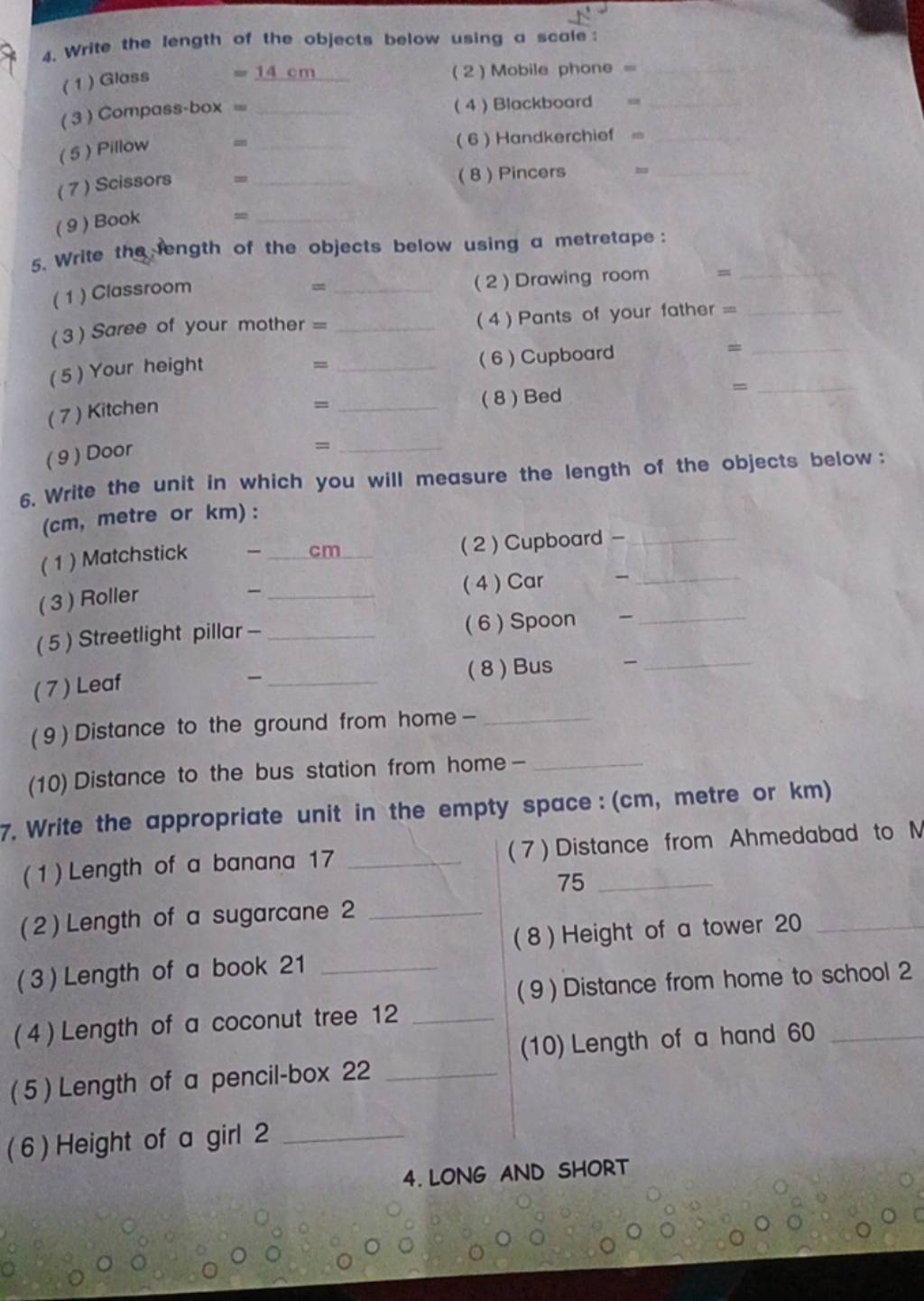 Write the length of the objects below using a scale : | Filo