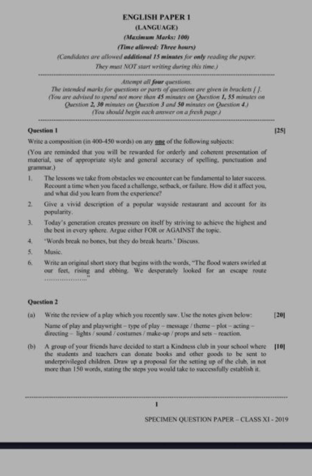 ENGLISH PAPER 1 (LANGUAGE) (Maximum Marks: 100) (Time allowed: Three hear.. ENGLISH PAPER 1 (LANGUAGE) (Maximum Marks: 100) (Time allowed: Three hear..