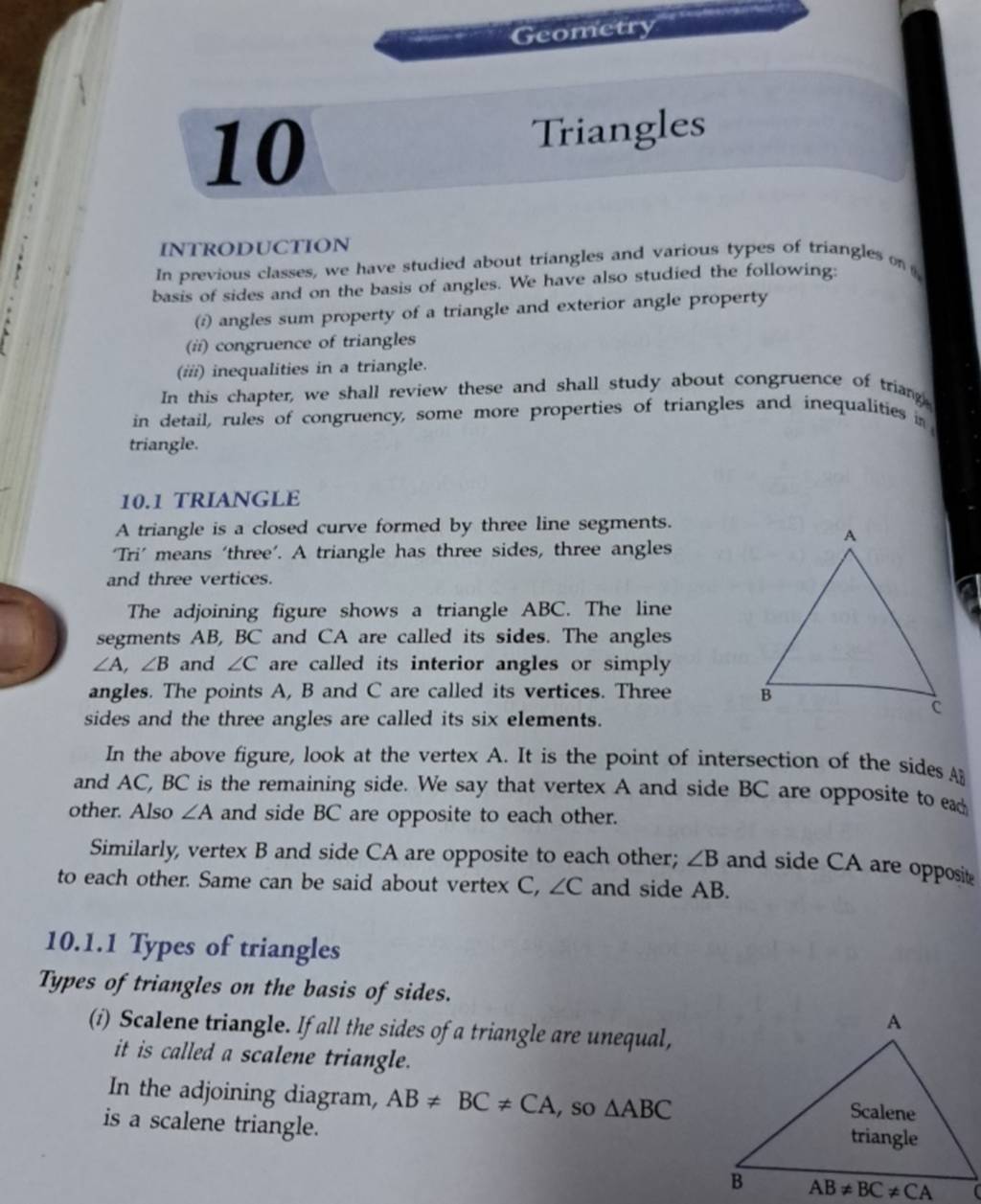 10 Triangles INTRODUCTION In previous classes, we have studied about tria..
