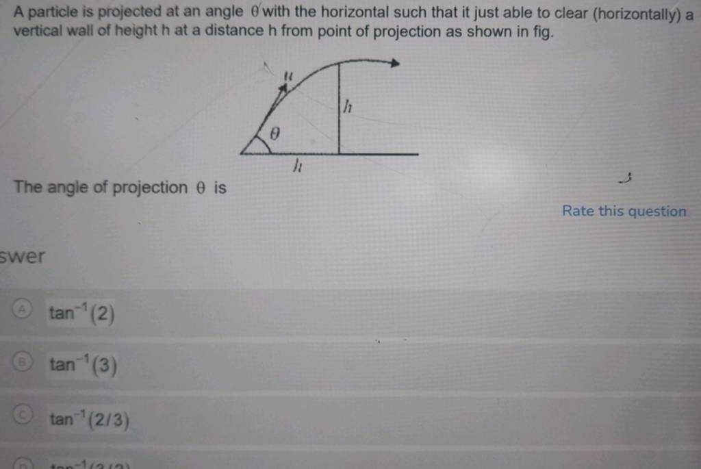 A Particle Is Projected At An Angle θ With The Horizontal Such That It Ju