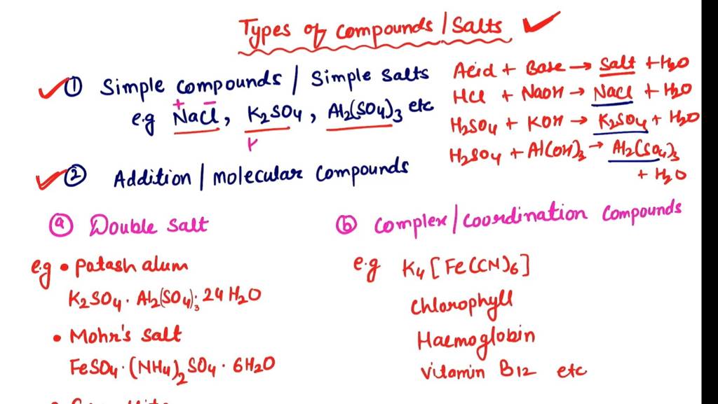 Types of compounds / Salts (1) Simple compounds / Simple salts Acid + Bas..