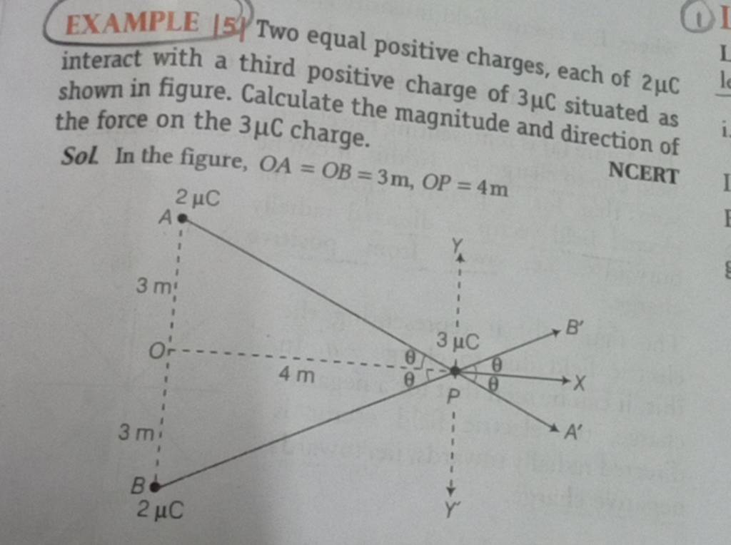 EXAMPLE 15% Two equal positive charges, each of 2μC interact with a third..