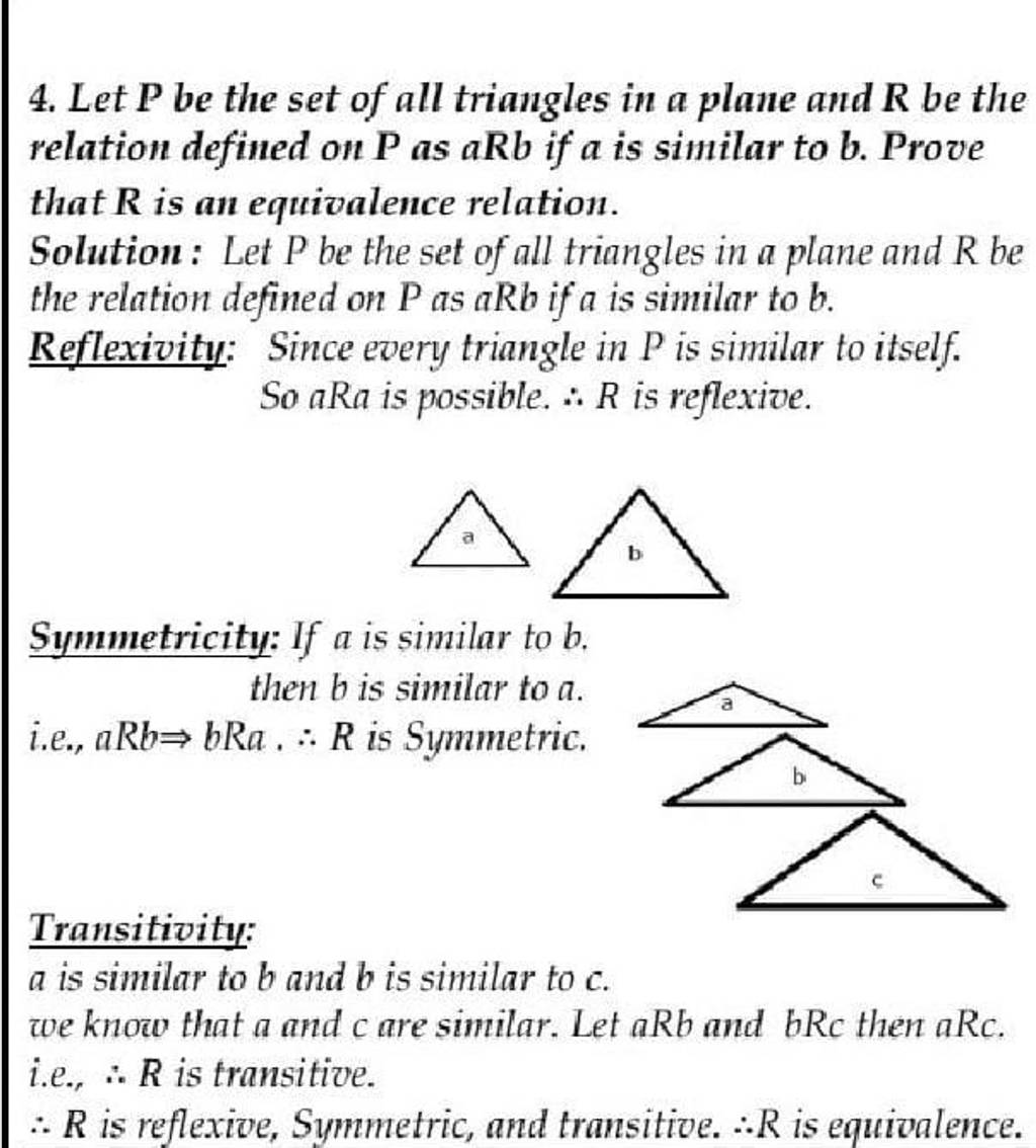 4. Let P be the set of all triangles in a plane and R be the relation def..